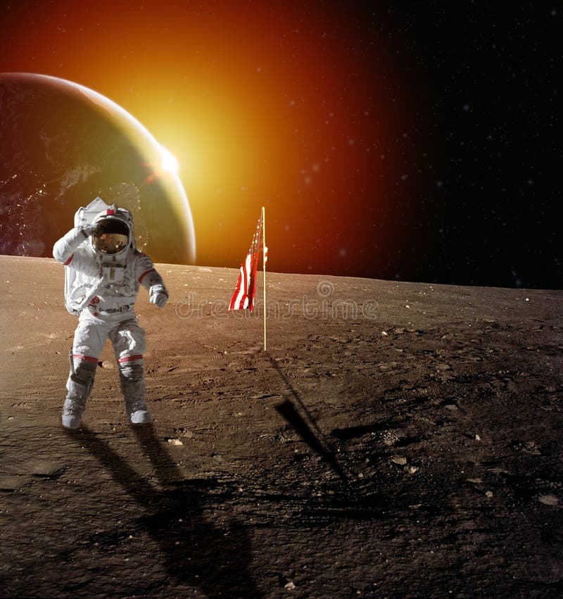 Astronauta que anda na lua imagem de stock. Imagem de aterragem - 61957379