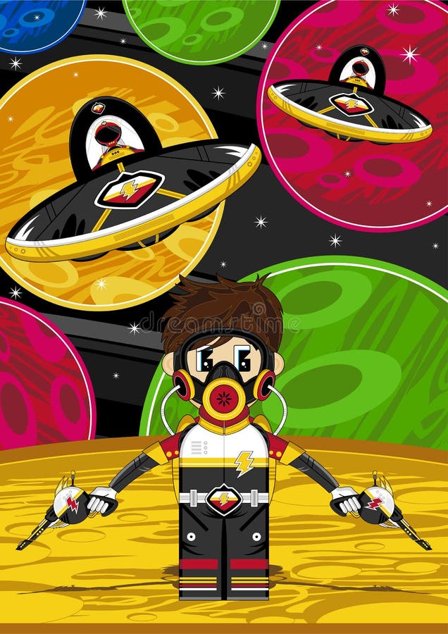 Astronauta Spaceman & Disco Volante Illustrazione Vettoriale ...