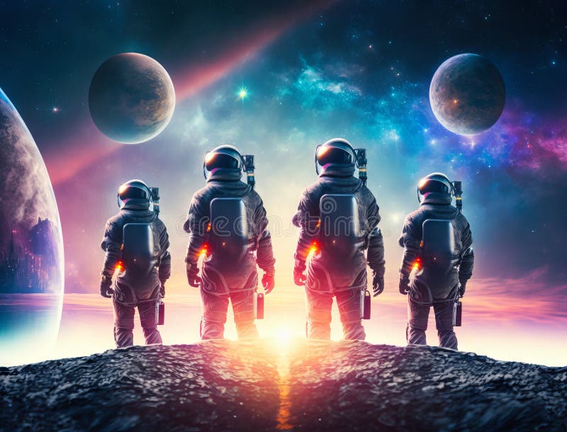 Astronauts on alien planet stock illustration. Illustration of science ...