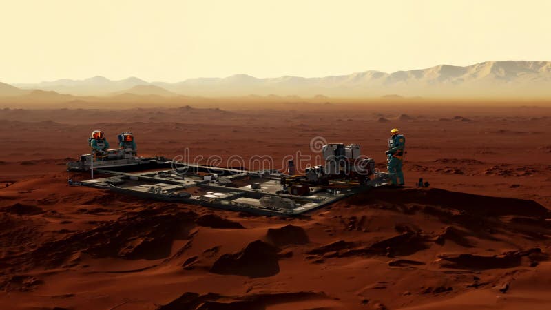 Astronauts Assembling a Mars Base Section Under Natural Light, with a ...