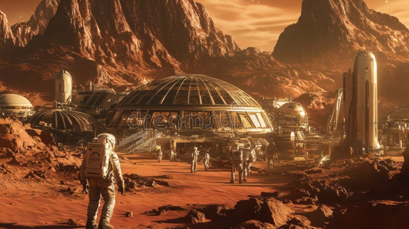 Astronauts Building a Vibrant Colony on Mars Featuring Domed Habitats ...