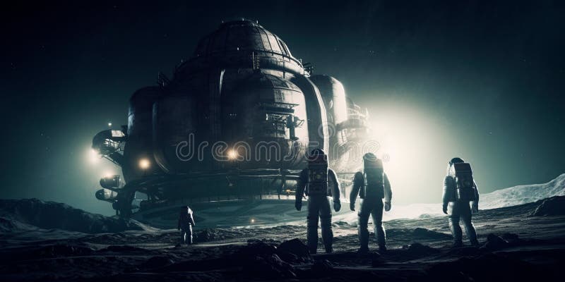 Astronauts Bulding a Space Research Investigation Moon Station, Space ...