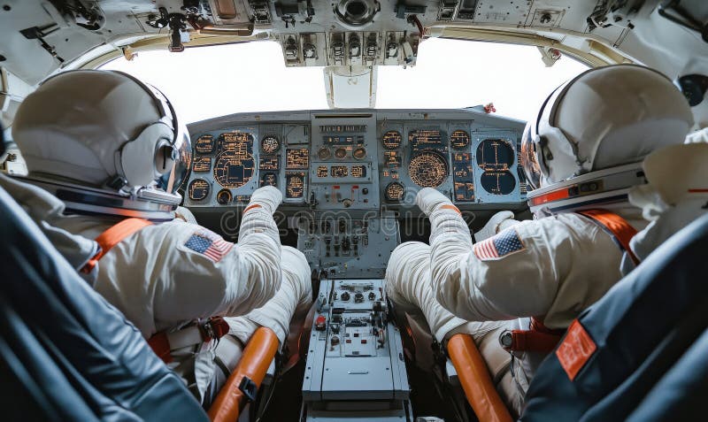 Astronauts in Cockpit, Space Mission Preparation, Advanced Control ...