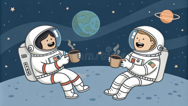 Astronauts Coffee Break Space Cartoon Illustration Stock Illustration ...