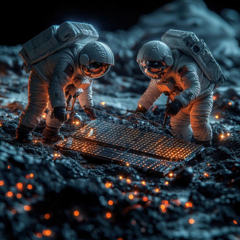 Astronauts Collecting Data on an Alien Planet with Glowing Elements ...