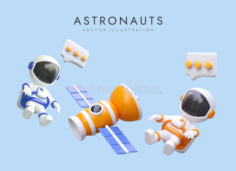 Astronauts Communicate in Space. Radio Communication Via Satellite ...