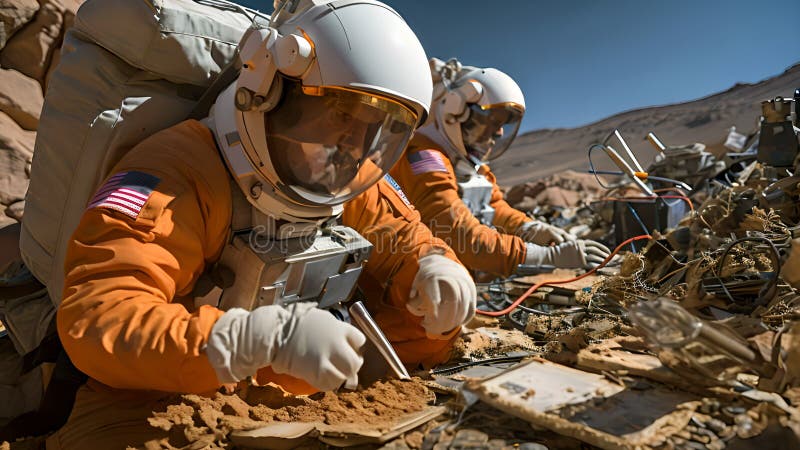 Astronauts Conducting Research during Mars Simulation in Desert Environment Stock Video - Video ...
