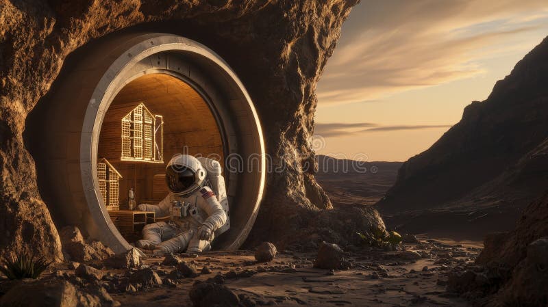Astronauts Constructing Homes on Mars Futuristic Scene Sci-fi ...