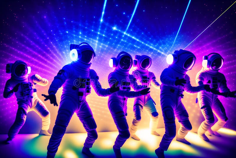 Astronauts at Dance Party, Generative AI Illustration Stock ...