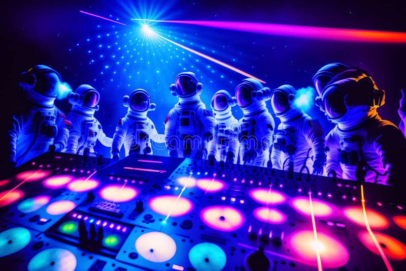 Astronauts at Dance Party, Generative AI Illustration Stock ...