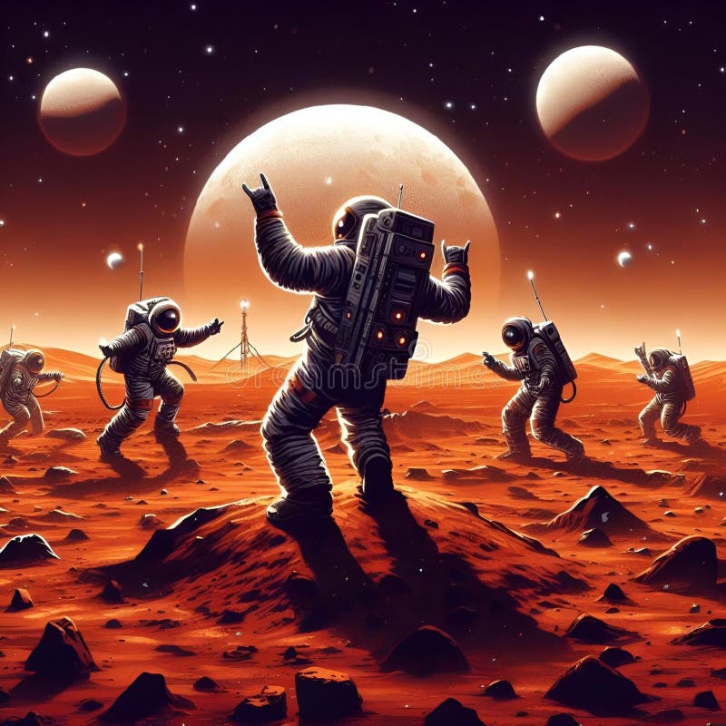 Astronauts Dancing in Front of a Martian Landscape, Exploring the ...