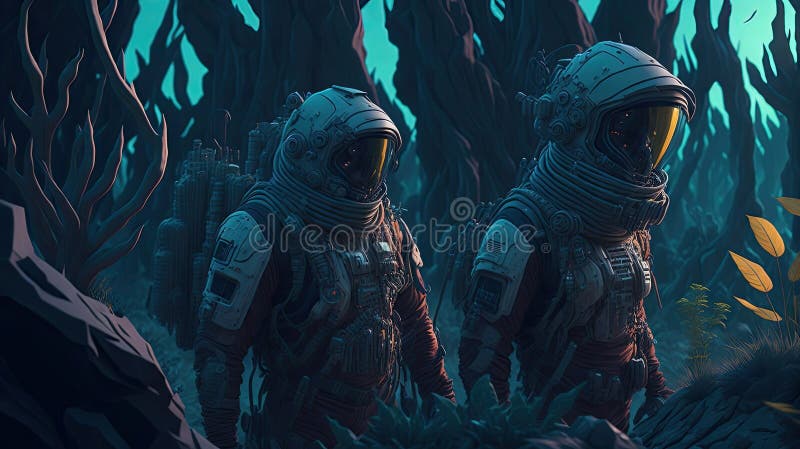 Astronauts in the Deep Forest on Alien Planet, Fantasy Landscape ...
