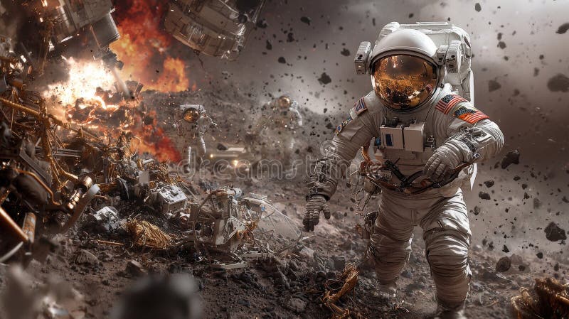 Astronauts Engage in Fierce Battle Above Mars Sci-fi Scene Space ...