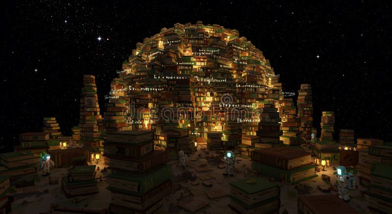 Astronauts Explore a Gigantic Spherical Library Planet in Space: a ...