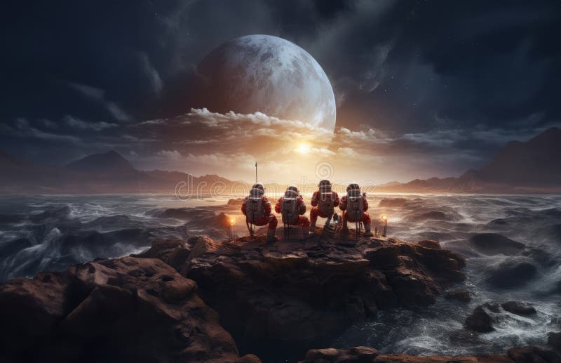 Astronauts Explore the Lunar Surface on a Grand Expedition.Generated ...