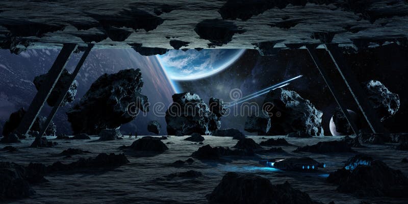 Astronauts Exploring an Asteroid Spaceship 3D Rendering Elements Stock Illustration ...
