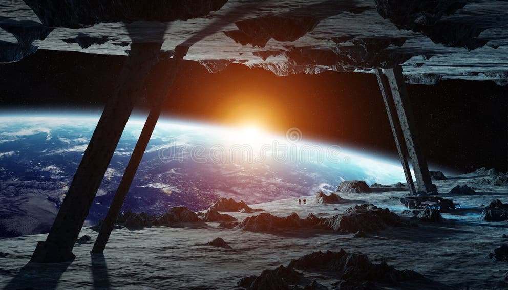 Astronauts Exploring an Asteroid Spaceship 3D Rendering Elements Stock Illustration ...