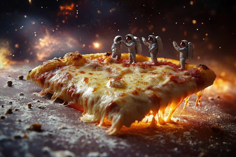 Astronauts Exploring Giant Pizza Slice in Space: Interstellar Food ...
