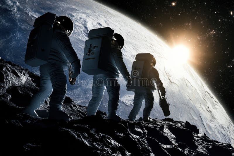 Astronauts Exploring the Lunar Surface during a Mission with Earth ...