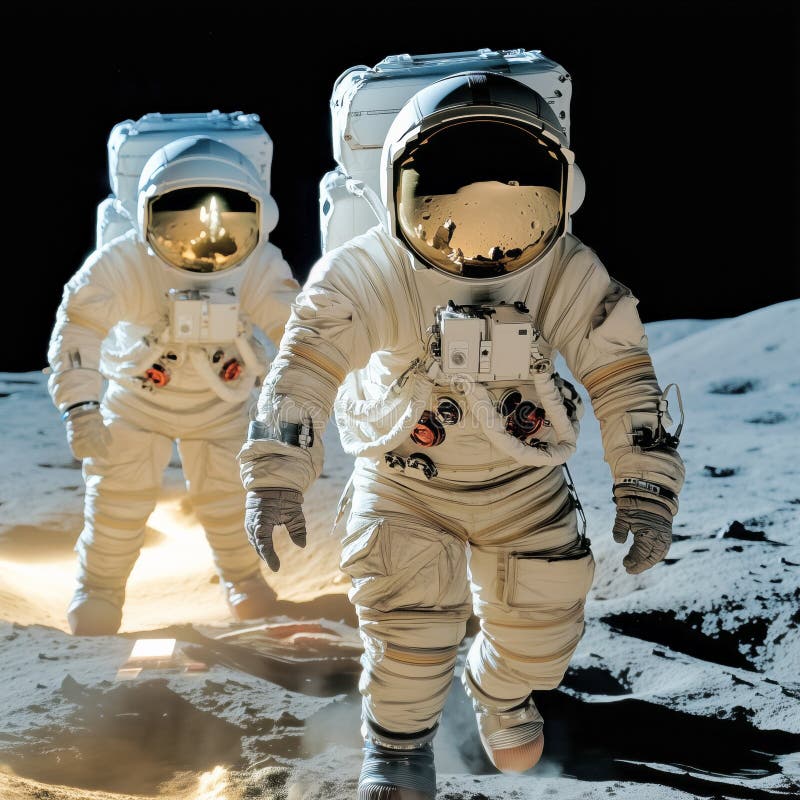 Astronauts Exploring Lunar Surface during Moon Mission Stock ...