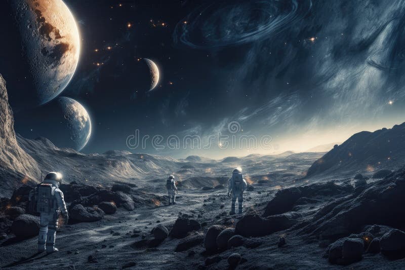 Astronauts Exploring the Unknown in Space, with Distant Stars and ...