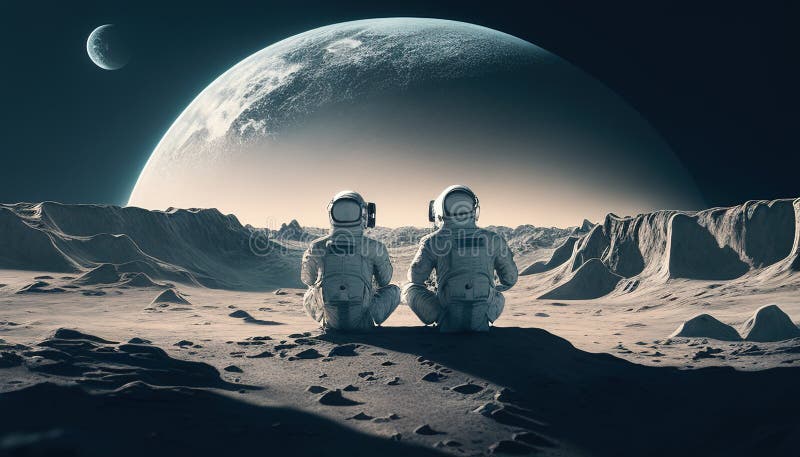 Astronauts and Friend Sitting on the Surface of the Moon Digital Art ...