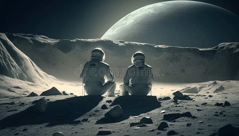 Astronauts and Friend Sitting on the Surface of the Moon Digital Art ...