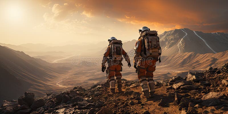 Astronauts in Futuristic Space Suits are Exploring the Surface of Mars ...