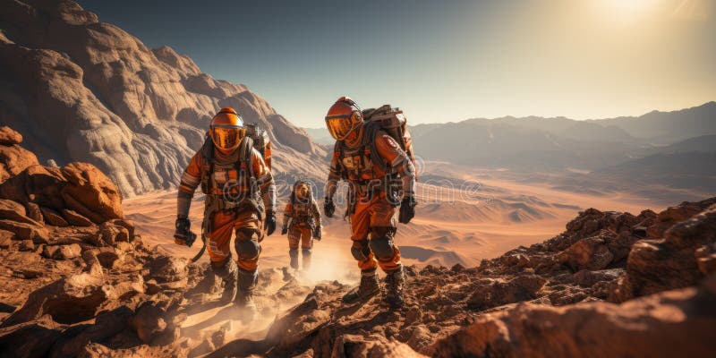 Astronauts in Futuristic Space Suits are Exploring the Surface of Mars ...