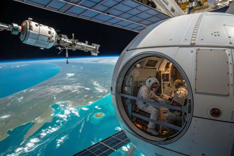 Astronauts Inside Modular Space Station Observe Earth from Orbit ...
