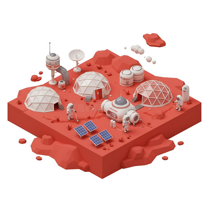 Astronauts Living on Mars Base in Low Poly Style Illustration Stock ...
