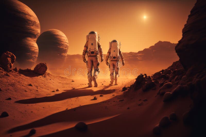 Astronauts on Mars. AI Generative Stock Illustration - Illustration of ...