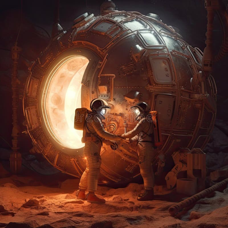 Exploration of Mars. Station on Mars and Astronaut Stock Illustration ...