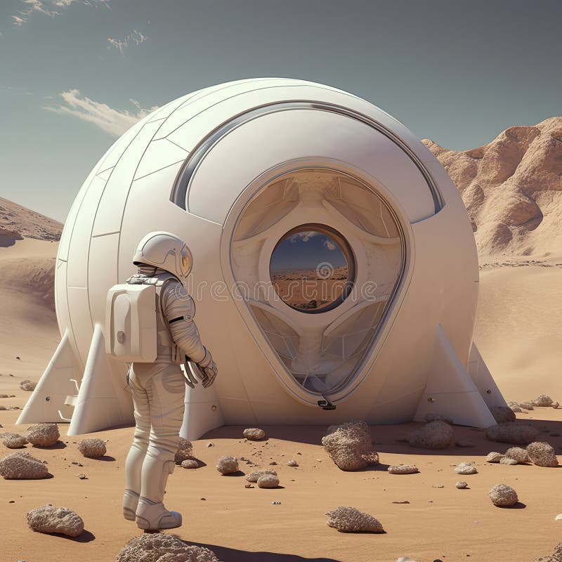 Exploration of Mars. Station on Mars and Astronaut Stock Illustration ...