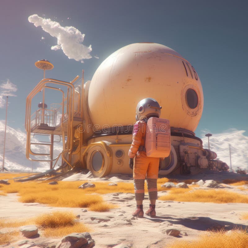 Exploration of Mars. Station on Mars and Astronaut Stock Illustration ...