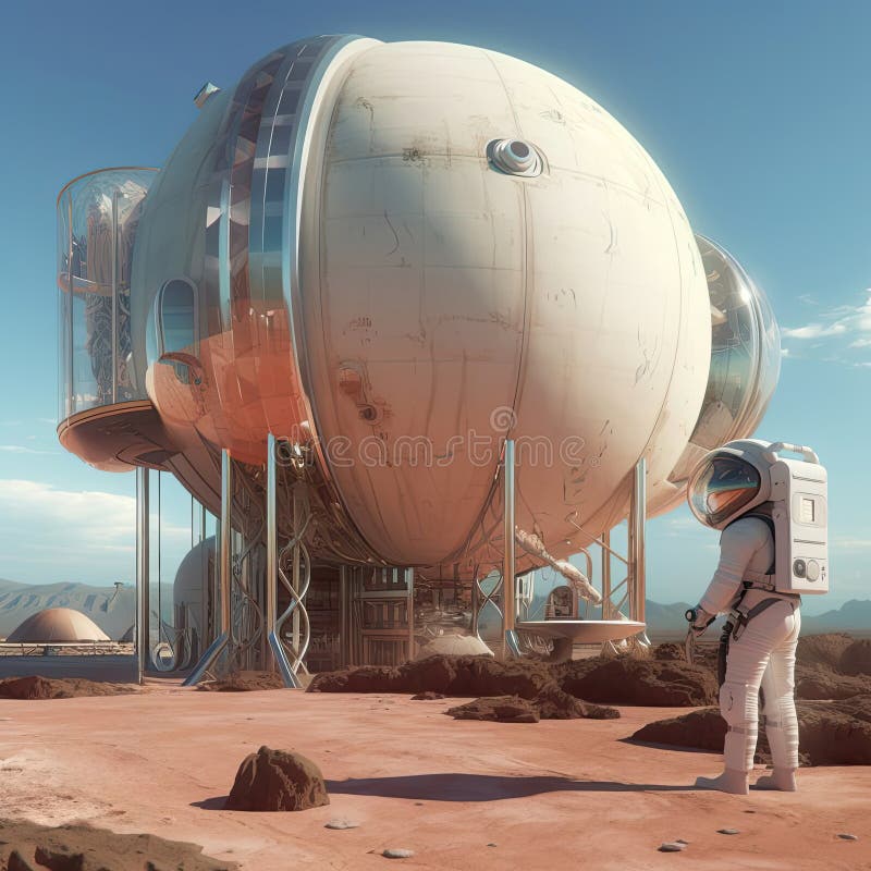 Exploration of Mars. Station on Mars and Astronaut Stock Illustration ...