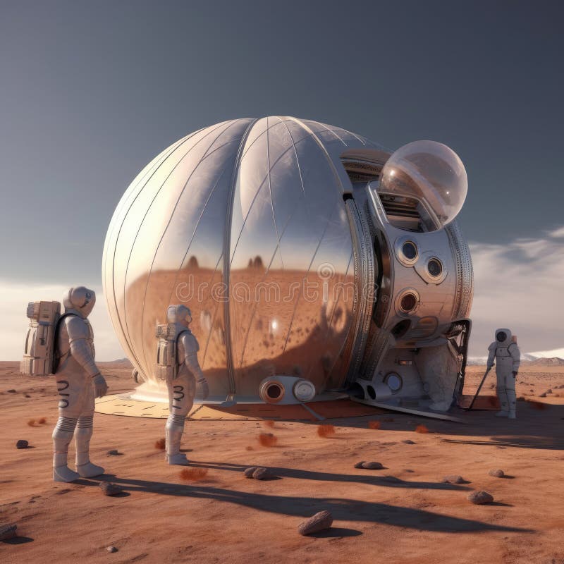 Exploration of Mars. Station on Mars and Astronaut Stock Illustration ...