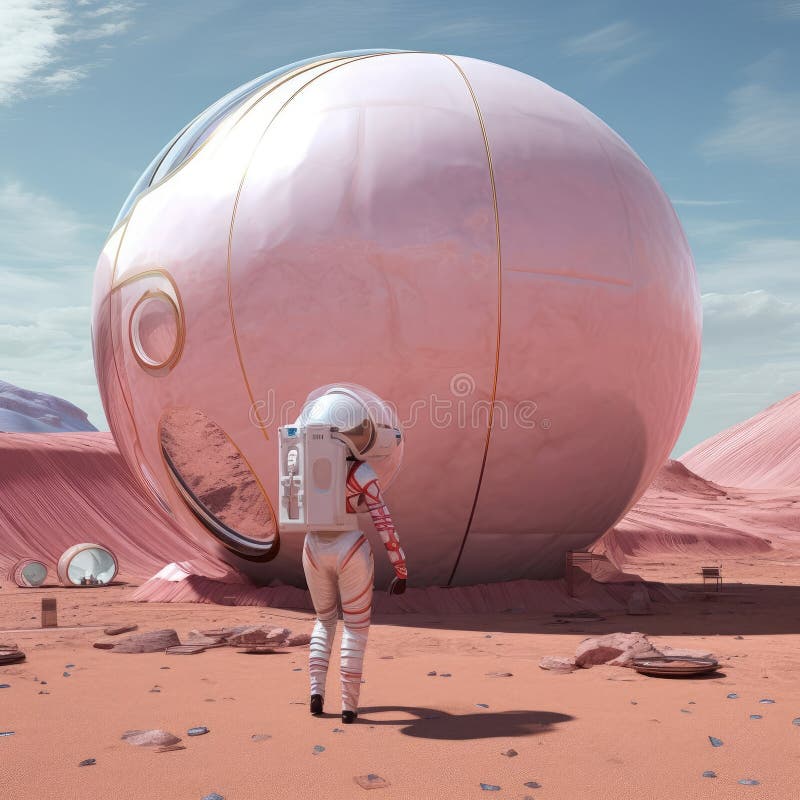 Exploration of Mars. Station on Mars and Astronaut Stock Illustration ...