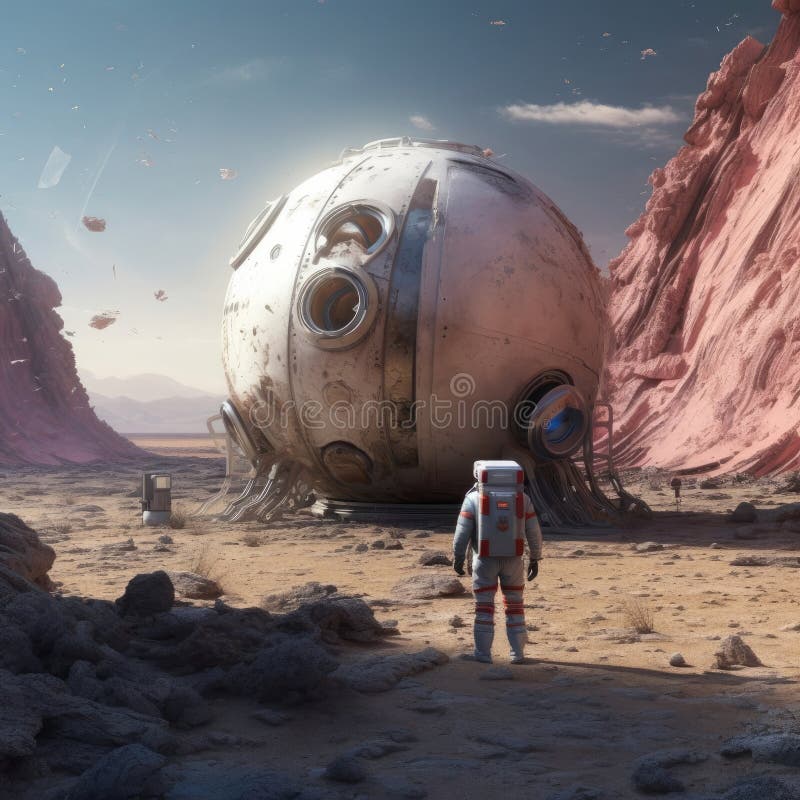 Exploration of Mars. Station on Mars and Astronaut Stock Illustration ...