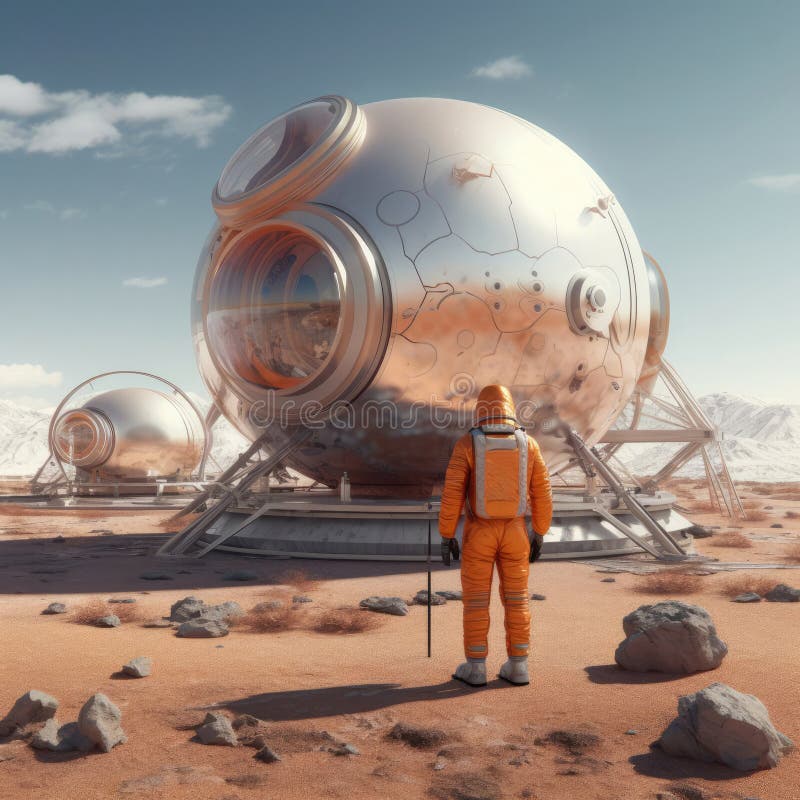 Exploration of Mars. Station on Mars and Astronaut Stock Illustration ...