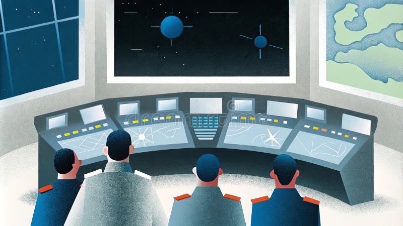 Astronauts in Mission Control Room Observing Outer Space on High-tech ...