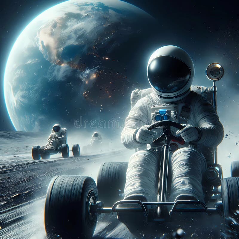 Astronauts Moon Go-karts Exploration Stock Illustration - Illustration ...