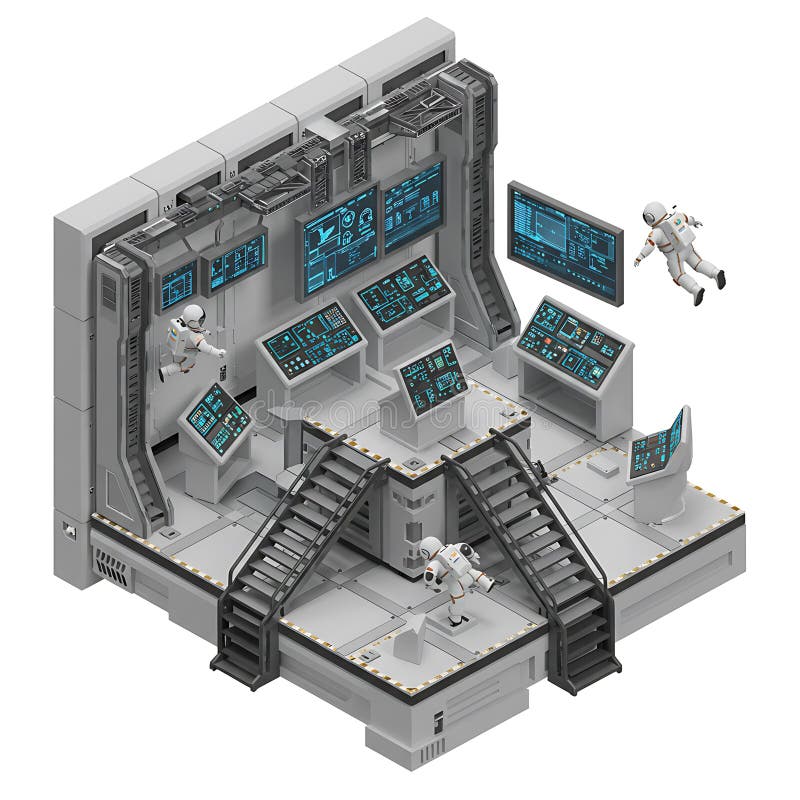 Astronauts Navigating a Futuristic Space Station Control Room in ...