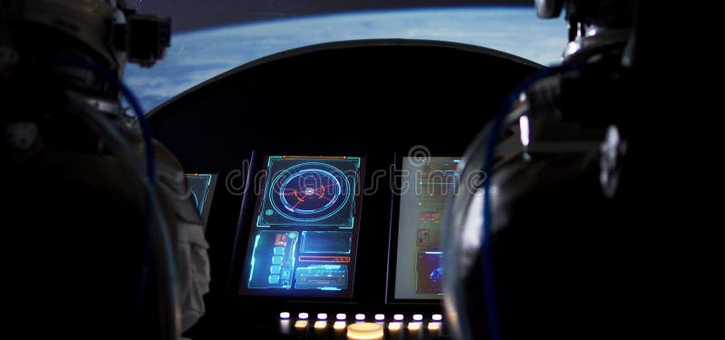 Astronauts Navigating Spaceship through Space Stock Image - Image of ...
