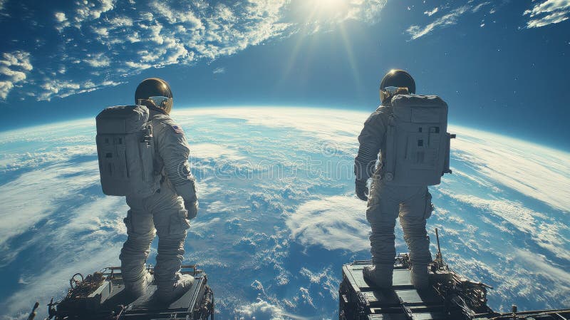 Astronauts Overlooking Earth a Stunning View from Space Stock ...