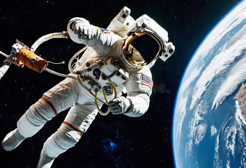 Astronauts Performing Spacewalk in Deep Space, Repair Work on Station ...