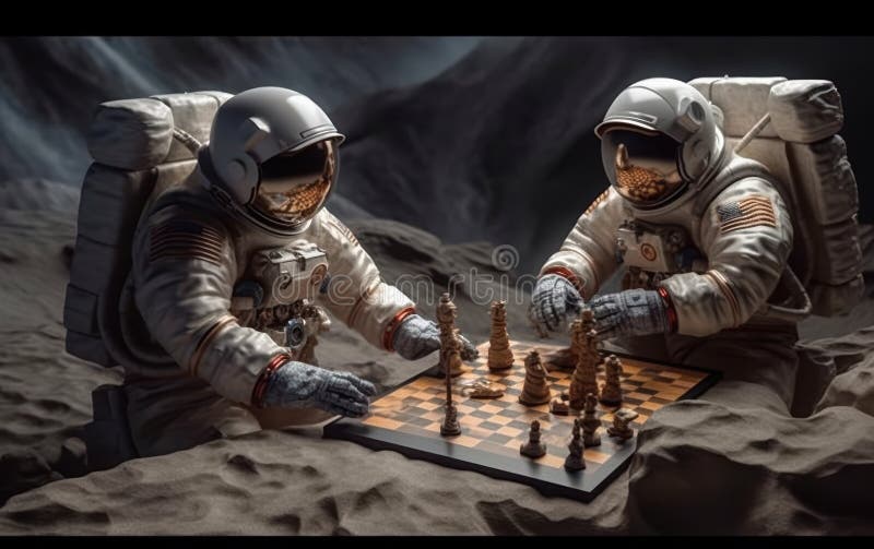 Astronauts Playing Chess on the Moon. Created by Generative Artificial ...