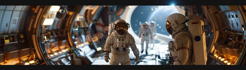 Astronauts Preparing for a Mission with a Backdrop of a Space Station ...