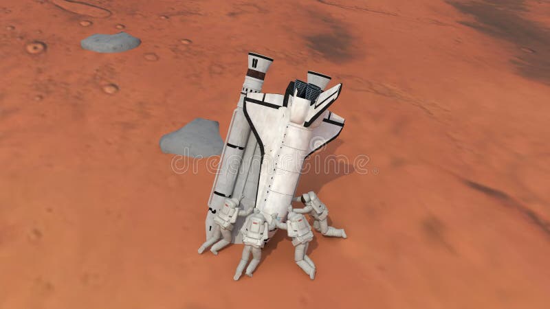 Astronauts Pushing a Crashed Spacecraft on Mars Planet Stock Video ...