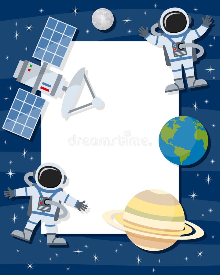 Astronauts & Satellite Vertical Frame Stock Vector - Illustration of ...